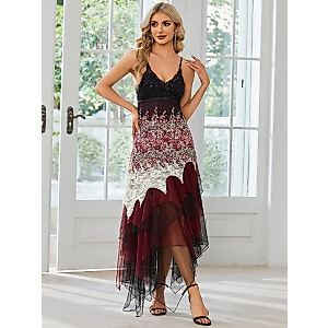 Ever-Pretty Women's Sleeveless Tea Length A-line Dress Chiffon Cocktail Dress Burgundy US00