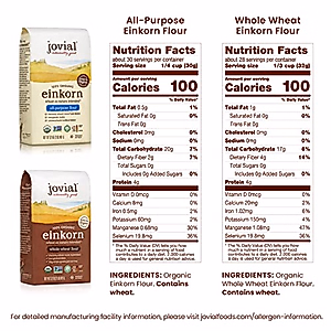 Jovial Einkorn 100% Organic Einkorn Baking Flour Variety Pack (All Purpose Flour & Whole Wheat Flour) - High Protein, Non-GMO, USDA Certified Organic, Product of Italy - 32 Oz, 2 Pack