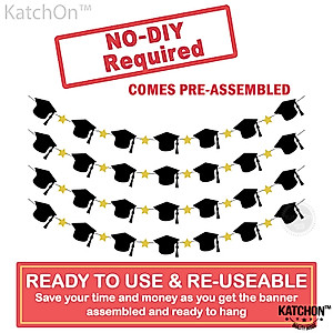 Felt, Black Graduation Cap Garland - 4 String, No DIY | Graduation Garland, Black and Gold Graduation Decorations | Graduation Banner for Graduation Party Decorations 2023 | Graduation Cap Decorations