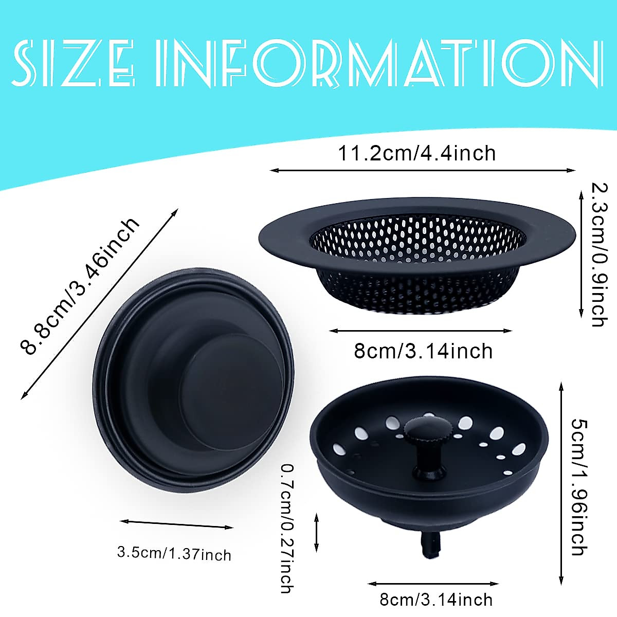 3 Pieces Kitchen Sink Stopper Strainer, 3 in 1 Kitchen Sink Basket Strainer, Universal Anti-Clogging Stainless Steel Sink Disposal Stopper, Perforated Basket Drain Filter Sieve