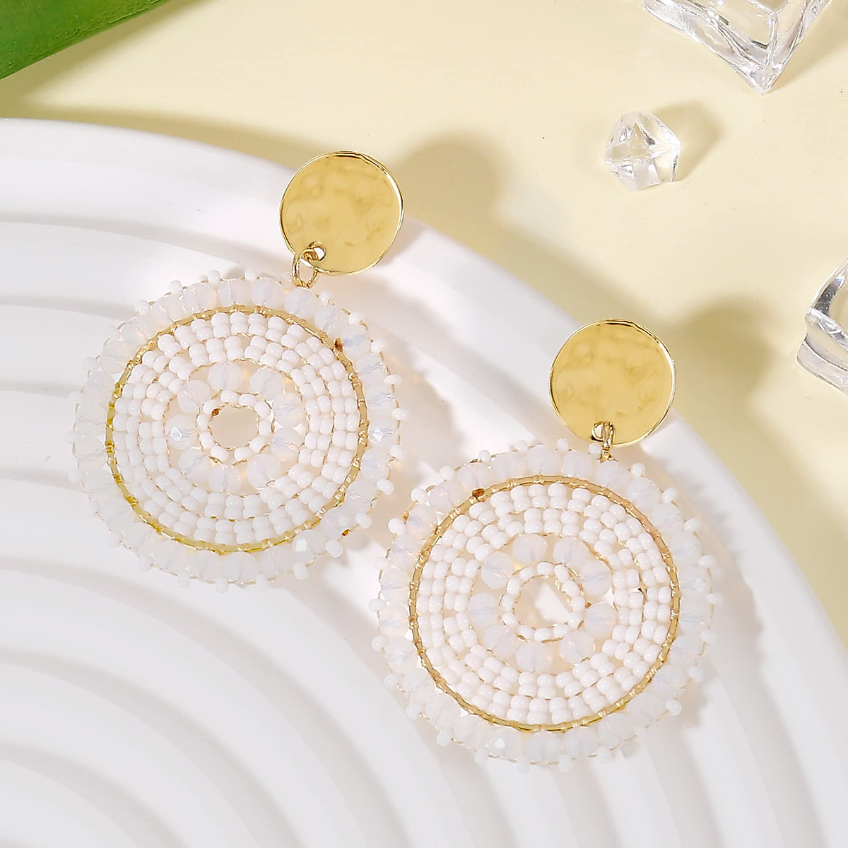 A Golden Cloud White Beaded Earrings For Women Summer Beach Boho Bead Dangle Drop Statement Earrings Fashion Jewelry