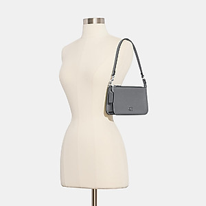 COACH Pouch Bag in Crossgrain Leather, Grey Blue