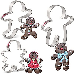 LILIAO Gingerbread Man Cookie Cutter Set Winter Christmas - 3 Piece - Gingerbread Girl, Running Gingerbread Man and Extra Large Waving Gingerbread Man Biscuit Cutters - Stainless Steel
