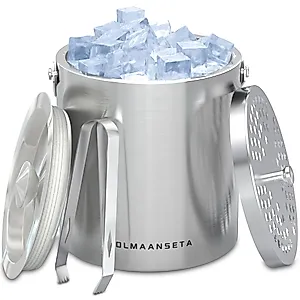 Olmaanseta Stainless Steel Ice Bucket For Parties With Lid And Ice Tongs,Insulated Wine Bucket With Strainer Keeps Drinks Cold And Ice Cube From Melting