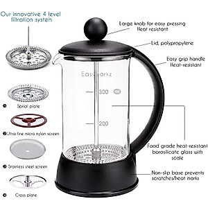 Easyworkz Eclipse French Press 12 oz Coffee Tea Maker with Borosilicate Glass