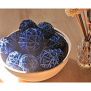 Ougual 10pcs Wicker Rattan Balls Table Wedding Party Christmas Decoration (Diameter 2.4 Inch, Blue)