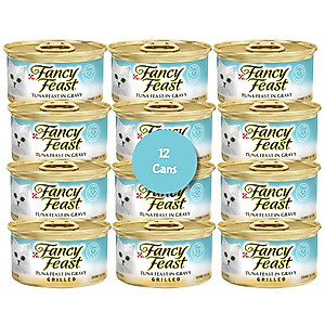 Healthier Paws Fancy Feast Grilled Tuna Feast in Gravy Canned Wet Cat Food, 3 oz, case of 12 Sticker !!!