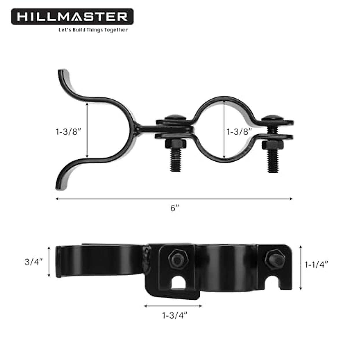 HILLMASTER 1-3/8"x1-3/8" Chain Link Fence Fork Latch,Gate Fork Latch with Padlock Hole,Fence Latch Lock with Bolts and Nuts,Gate Hardware Gate Latches for Metal Gates,Black Powder Coated,2 PCS