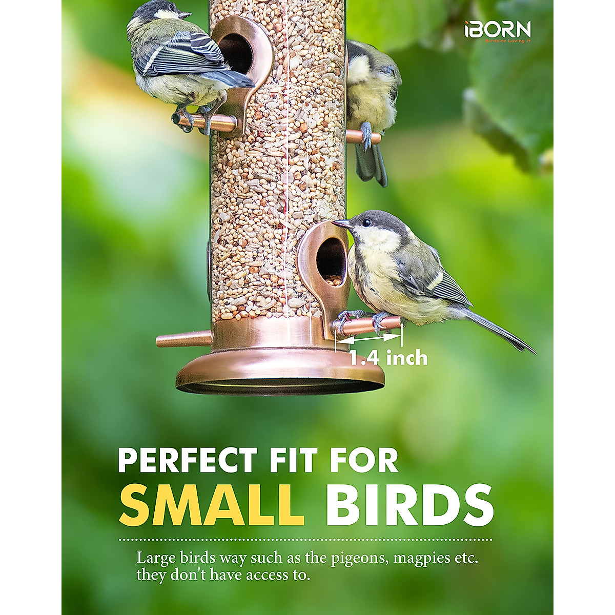 iBorn Metal Bird Feeders Brushed Copper Wild Bird Feeder for Outdoors Hanging All Metal Brushed Copper Finishing 14 Inch 6 Port(Seed is not Included)