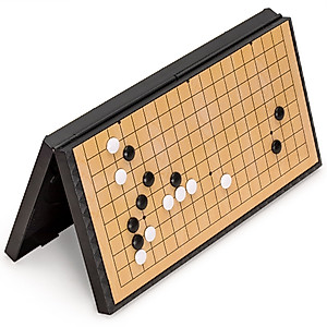 Yellow Mountain Imports Medium Magnetic 19x19 Go Game Set Board, 11-Inch with Single Convex Plastic Go Stones - Folding, Portable & Travel-Size Set