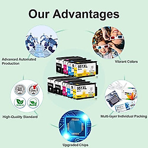 MS DEER Compatible 950XL 951XL Combo Ink Cartridges Replacement for HP 950 951 XL for Officejet Pro 8600 8610 8100 8615 8620 8625 251dw 276dw Printers (3 Black, 2 Cyan, 2 Magenta, 2 Yellow) 9-Pack