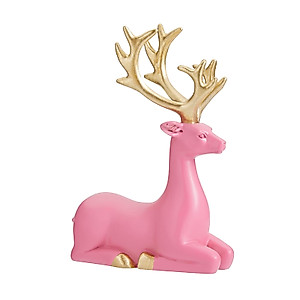BULINGNA 2PCS Christmas Reindeer Figurines Sitting & Standing Deer Resin Statues Home Decor Creative Elk Decor for Cabinet, Office, Desktop (One Size, A-Pink)