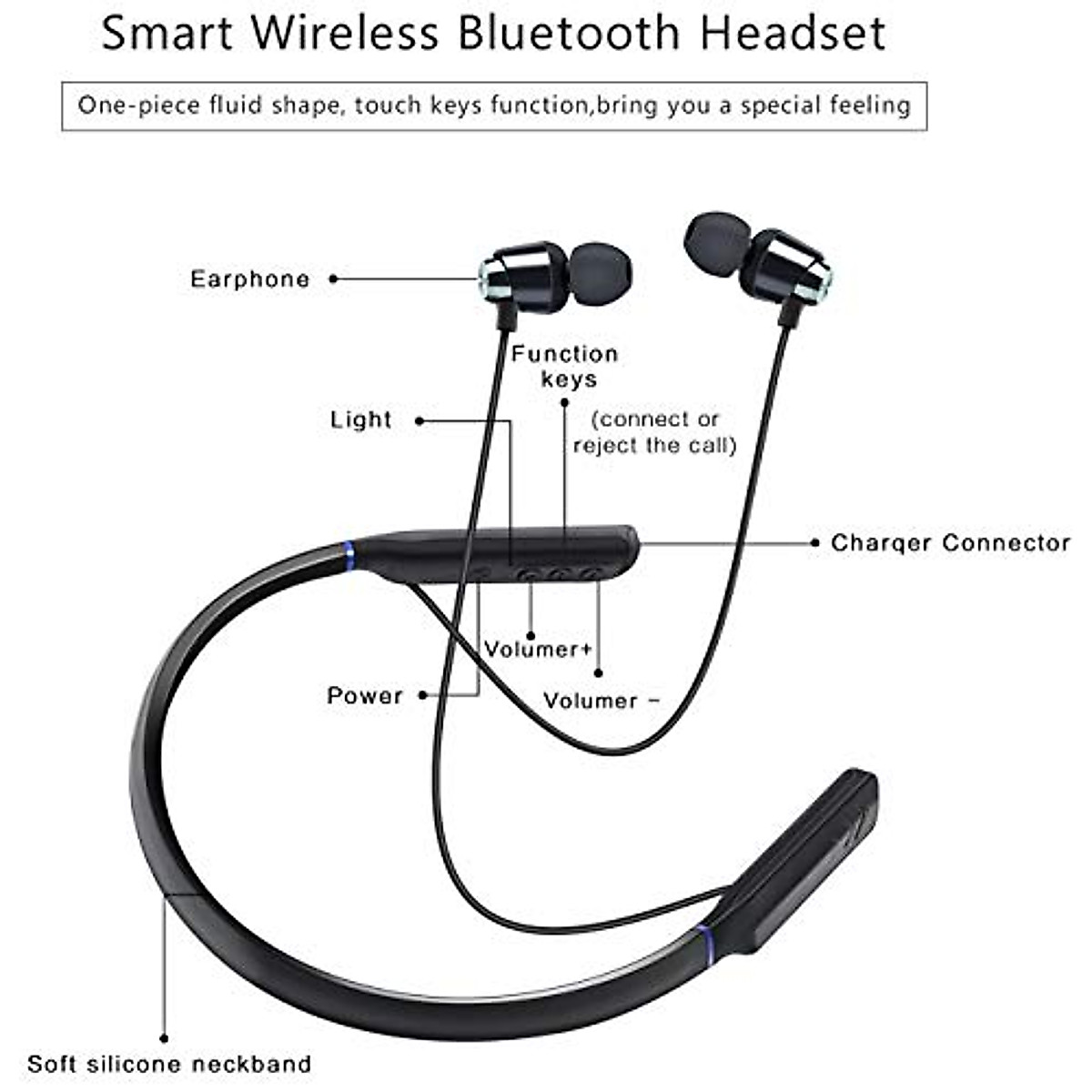 QT S Bluetooth Neckband Headphones HD Stereo V5.0 Wireless Neckband Headset Noise Cancelling Sweat/Waterproof Sports Earphones for Gym Workout Travel Business Earbuds Playtime 15 Hours