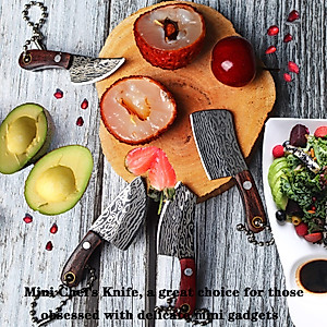 ZOFTBIGK Damascus Pocket Knife Set Mini Knife Set,Mini Knife with Sheath Mini Chef Knife Tiny knife set for Package Opener Box Cutter-4 pieces set(Damascus).