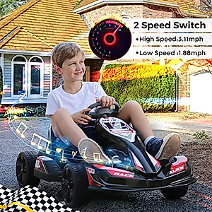 ELEMARA Electric Go Kart for Kids, 12V 7AH 2WD Battery Powered Ride On Cars with Remote Control for Boys Girls,Vehicle Toy Gift with 2 Level Adjustable Seat,Safety Belt,USB Port,Horn