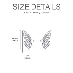 RMREWY Sterling Silver 925 Butterfly Earings Cubic Zirconia Stud Earrings Fashion Half Wings Design Butterfly Jewelry Gifts for Women