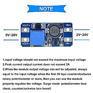 DAOKI 5 Pcs DC-DC Boost Converter MT3608 2V-24V to 5V-28V 2A Adjustable Voltage Regulator Step Up Power Supply Module for Arduino with 24AWG Wire
