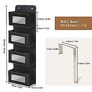 FYY Over the Door Organizer, 4-Shelf Wall Mount Hanging Pantry Storage Pocket with Clear Window for Bedroom Bathroom Kitchen Nursery Closet Dorm Storage Cosmetics, Stationery, Sundries, Toys Black