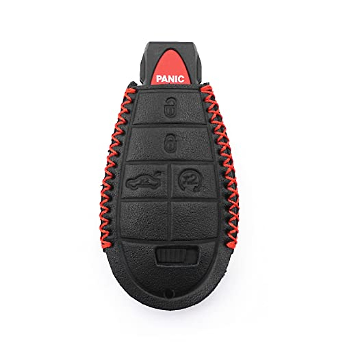 MJKEYAuto Black Leather 5 Buttons Smart Remote Key Fob Cover Chain Case for Chrysler 300 Dodge Challenger Charger Durango Magnum Jeep Grand Cherokee M3N5WY783X IYZ-C01C