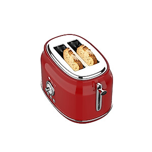 CULINARY CHEF CCTO102-RED, 2 Slice Toaster, Retro Style, Wide Slot for Bread, English Muffins, Croissants, and Bagels, 5 Adjustable Toast Settings, Cancel and Defrost, 900w, Red