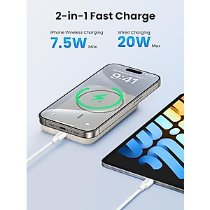UGREEN Magnetic Power Bank, 10,000mAh Wireless Portable Charger, PD 20W Fast Charging Battery Pack with USB-C for Magsafe, iPhone 15/15 Plus/15 Pro/15 Pro Max, iPhone14/13/12 Series, White
