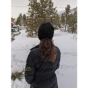 Funky Junque Criss Cross Hat Womens Beanie Tail Messy Bun High Ponytail Knit Cap - Black