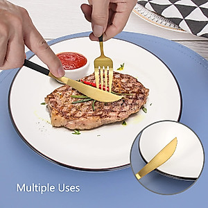 VANVRO Matte Black Gold Silverware Set, 20-Piece Stainless Steel Flatware Set, Satin Finish tableware Cutlery Set, Service for 4, Home and Restaurant, Dishwasher Safe