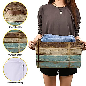 ALAZA Wooden Wood Retro Foldable Storage Box Storage Basket Organizer Bins with Handles for Shelf Closet Living Room Bedroom Home Office 1 Pack