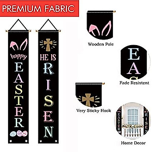 GAGEC Happy Easter Banner He is Risen Religious Cross Christian Bunny Egg 2 Pieces Door Banner Decoration Home Outdoor Indoor Porch Sign Holiday Decor 71 x 12 Inch