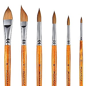 Sable Watercolor Brushes Professional Kolinsky Watercolor Paint Brushes for Artists 6pcs - Pointed Rounds Cat Tongue Oval Wash Dagger for Watercolor Acrylics Inks Gouache Painting