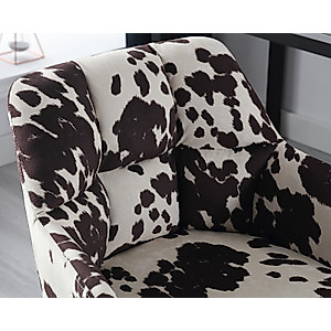 Modern Swivel Home Office Desk Chair with Wheels and Arms, Cow Print Velvet Height Adjustable Comfortable Ergonomic Upholstered Desk Chair, Wide Cute Cowhide Computer Armchair for Living Room Home