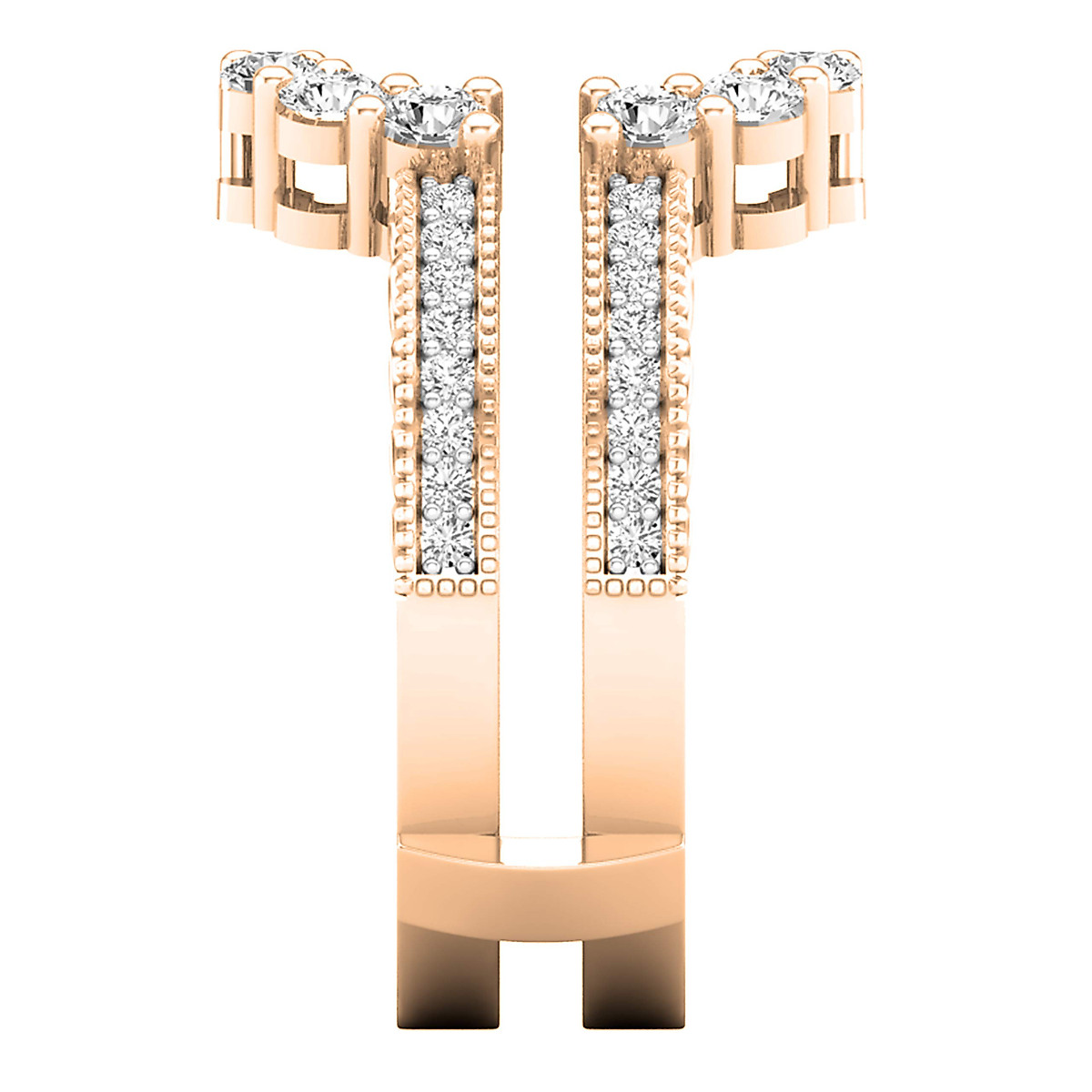 Dazzlingrock Collection 0.85 Carat (ctw) Round White Diamond Women Enhancer Guard Double Wedding Ring, 18K Rose Gold, Size 5.5