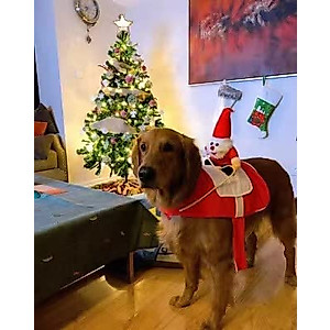Santa Dog Costume Christmas, Puppy Clothes Santa Claus Riding Pet Outfit Winter Warm Vest Costumes, Pet Cosplay Costumes Party Dressing up Outfit for Small Medium Large Dogs and Cats (Medium)