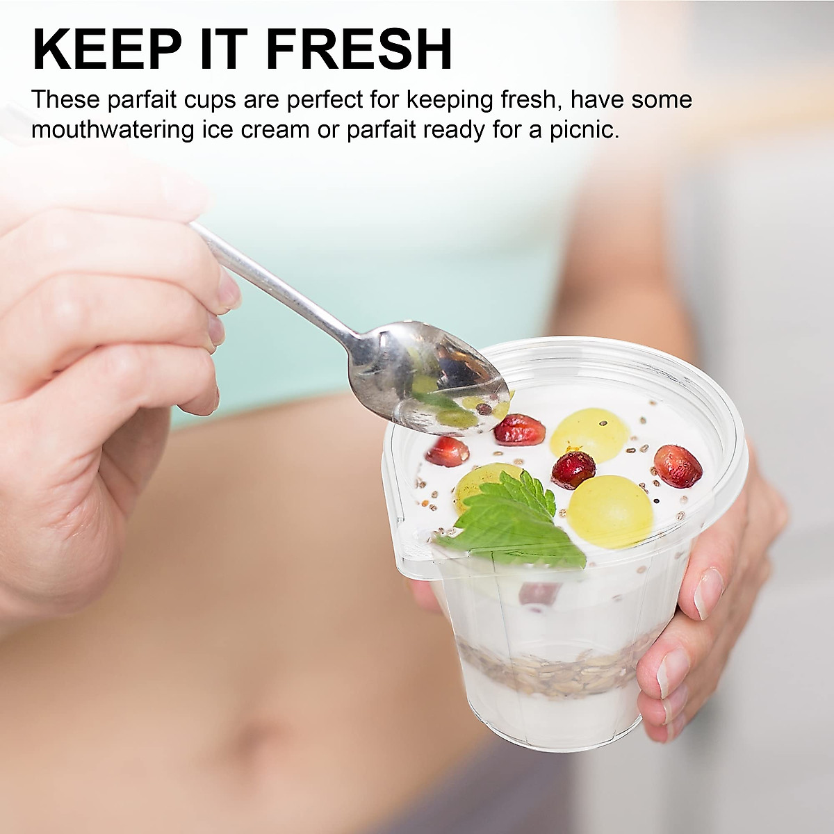 MT Products Plastic Parfait Cups with Lids 16 oz. - (20 Pieces) Tamper Evident Yogurt Containers - Clear Disposable Cups with Lids for Yogurt, Fruit, Cereal or Vegetables