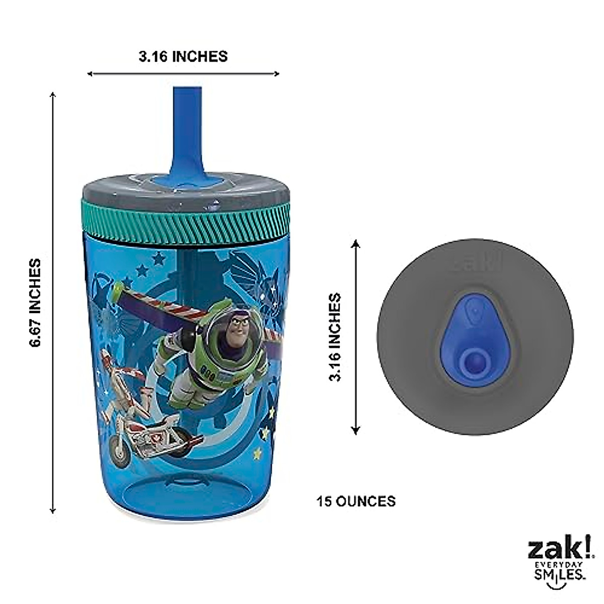 Zak Designs Kelso 15 oz Tumbler Set (Toy Story 4 - Woody & Buzz 2pc Set) Toddlers Cup Non-BPA Leak-Proof Screw-On Lid with Straw Made of Durable Plastic and Silicone, Perfect Baby Cup Bundle for Kids