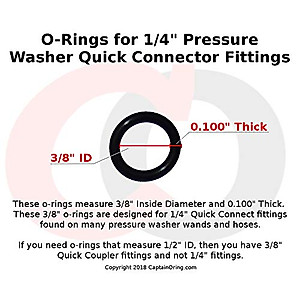 Captain O-Ring - Power Pressure Washer O-Rings for 1/4" Quick Coupler, High Temperature Viton FKM (10 Pack)