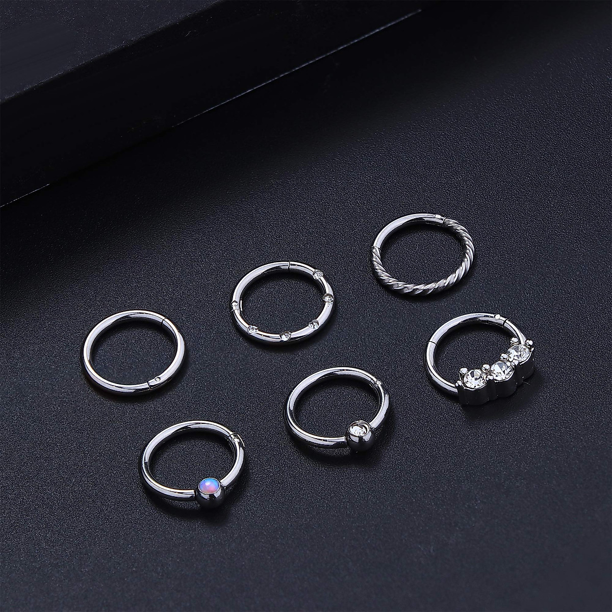 FIBO STEEL Cartilage Hoop Earrings for Men Women Stainless Steel CBR Hinged Clicker Nose Ring Helix Septum Couch Daith Lip Tragus Piercing Sleeper Earrings Jewelry Set Silver 18G 8MM