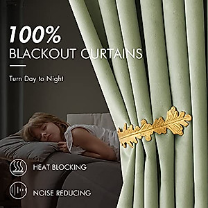 Woaboy 100% Blackout Light Sage Velvet Curtains-2 Panels 84 inch Completely Blackout Window Drapes Thermal Insulate 3 Layer Curtains with Black Liner for Bedroom Nursery Room, Grommet Top (52 * 84")