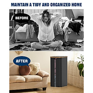 Laundry Hamper with Lid - Large Laundry Basket… (Black, 110L)