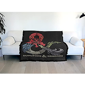 LOGOVISION Dungeons & Dragons Blanket, 50"x60" Dragons in Dragons Woven Tapestry Cotton Blend Fringed Throw
