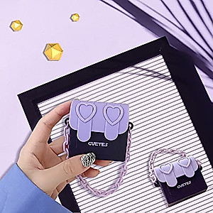 NC Airpod Pro Case Cute for Women, Funny Chain Bag 3D Silicone Case, Protective Accessories CasesKeychainPompomStrap, Compatible with Apple Airpods (2019) for Girl (Purple), 6x4x7cm