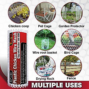 MAPORCH Durable 15.7" x10FT White Plastic Chicken Wire Mesh Fence: Lightweight, Customizable Netting for Garden, Poultry, Crafts - Versatile Fencing Solution, Hexagonal Design