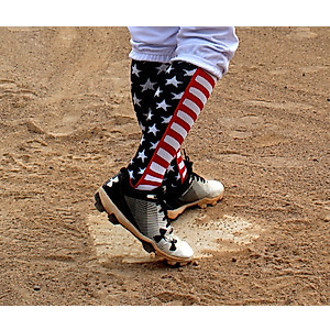 USA American Flag Stars and Stripes Over the Calf Socks (Navy/Red/White, Large) - Patriotic Knee High Socks for Softball, Baseball, Football, Soccer & More - Patriotic Sports Socks