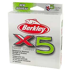 Berkley x5 Braid Superline, Crystal, 30-Pound Break Strength, 164yd Fishing Line, Suitable for Freshwater and Saltwater Environments, Low-Vis Green