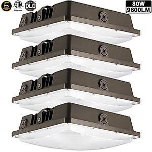 ZJOJO Canopy Lights 80W LED Canopy Lights Outdoor 9600LM 300-600W MH/HPS/HID Equiv Replacement,CETLus-Listed Canopy LED Lights 5000K Daylight White 120VAC,IP65 Waterproof Ceiling Garage Lights