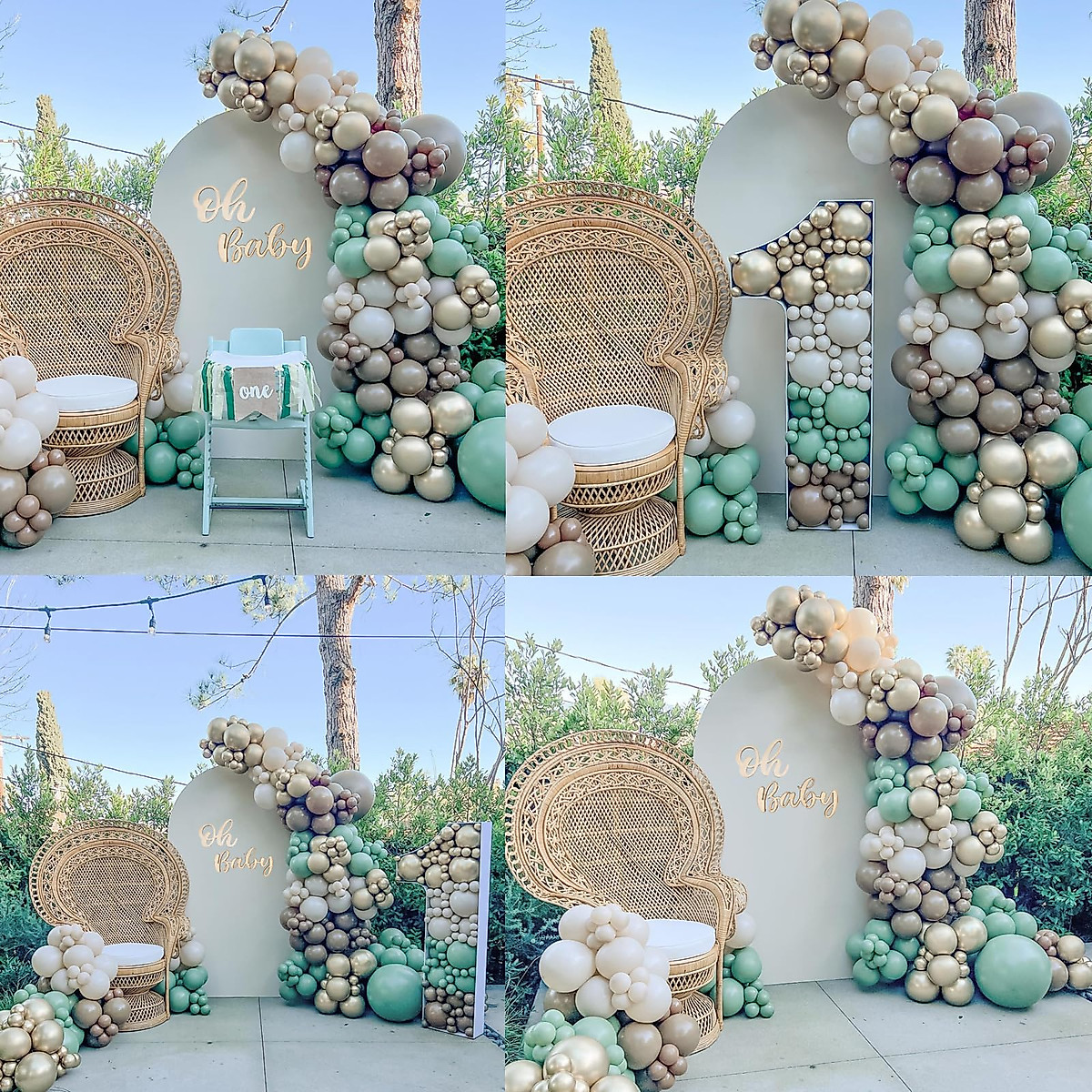 142pcs Sage Green Balloon Garland Arch Kit Jungle Safari Woodland Balloon Garland Arch Sage Green Brown Beige Gold Balloons for Baby Shower Wild One Safari Birthday Decorations