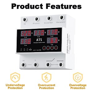 Automatic Transfer Switch,Automatic Switching Between Utility Power、Generator and Inverter,Overcurrent Protection,Overvoltage and undervoltage Protection,63A