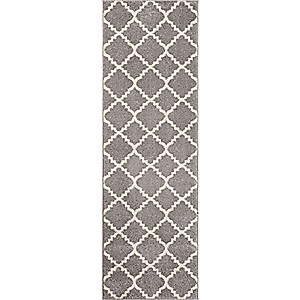 Harbor Trellis Grey Quatrefoil Geometric Modern Casual 2x7 (2'3" x 7'3" Runner) Easy to Clean Stain/Fade Resistant Shed Free Contemporary Traditional Moroccan Lattice Soft Living Dining Room Rug