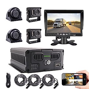 JOINLGO 4CH GPS 4G WiFi 1080P SSD/SD Drive Mobile Vehicle Car DVR mdvr Video Recorder Kit Remote Live View on Web/Phone 4pcs Side Rear View IR Camera 7 inch Monitor for Truck Bus Van