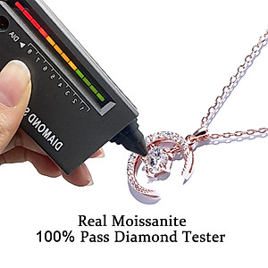 TIANYU GEMS 0.5 Ct Moissanite Necklace For Women Star and Moon Pendant Necklace S925 Sterling Silver Rose Gold Plated with GRA Certificate DF VVS Color Moissanite Necklace Chain 16+2 Inch